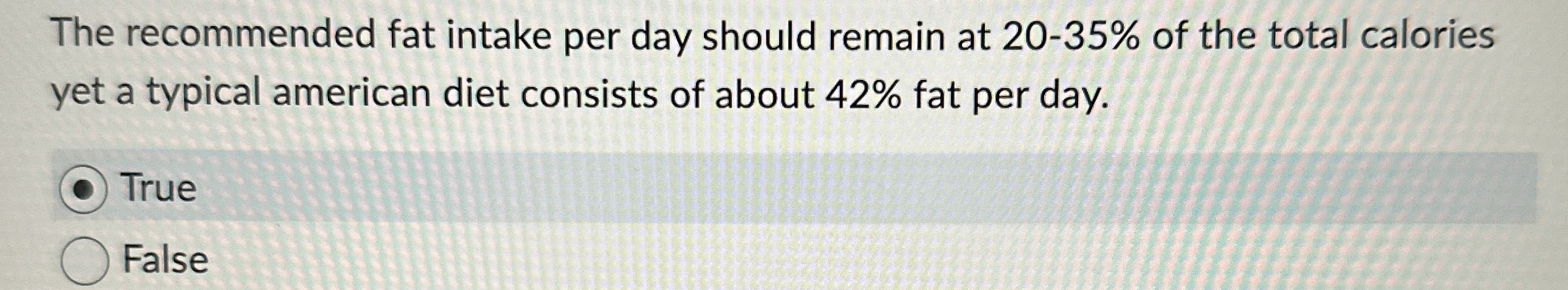 Solved The recommended fat intake per day should remain at | Chegg.com