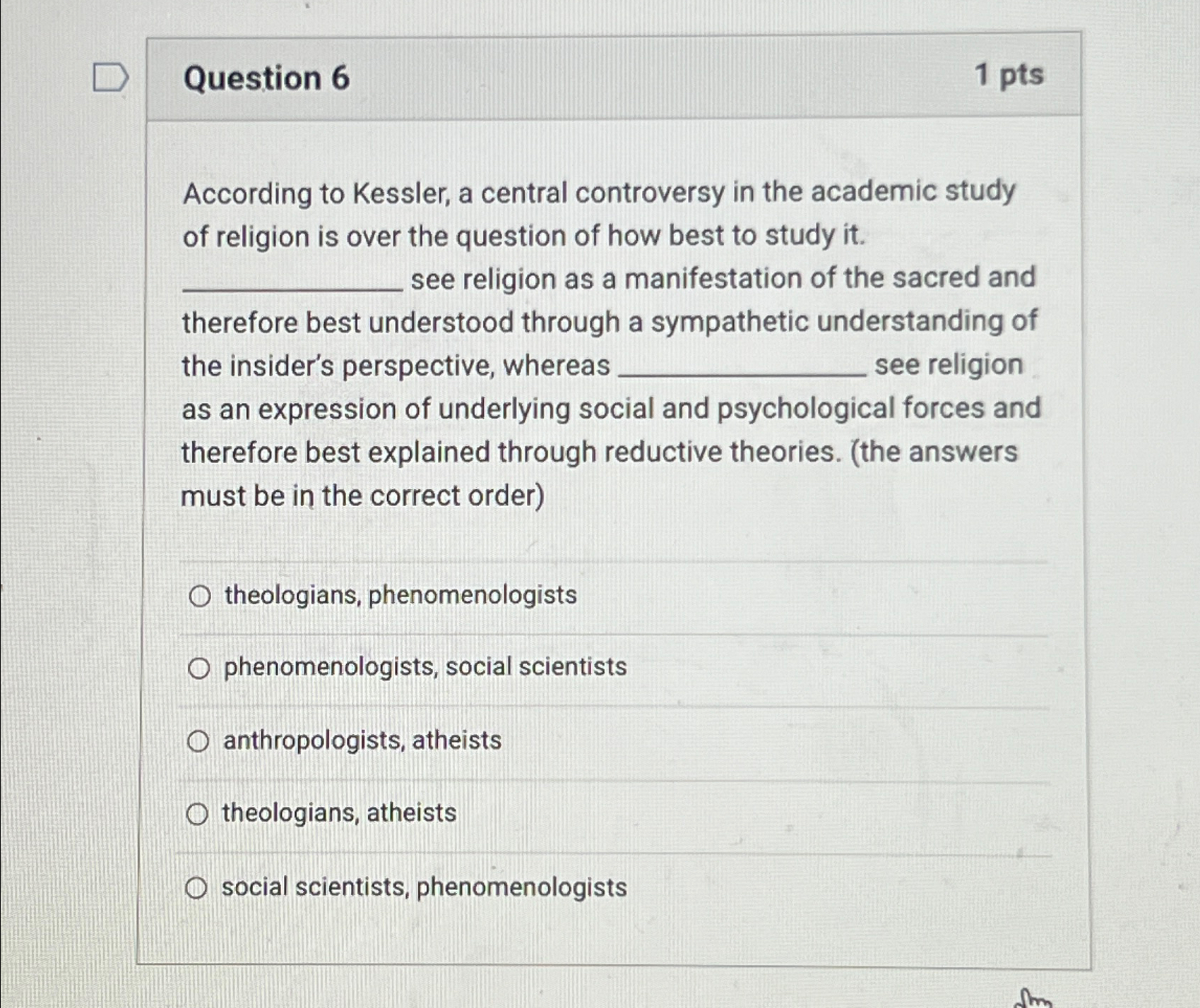Solved Question 61ptsAccording to Kessler, a central | Chegg.com