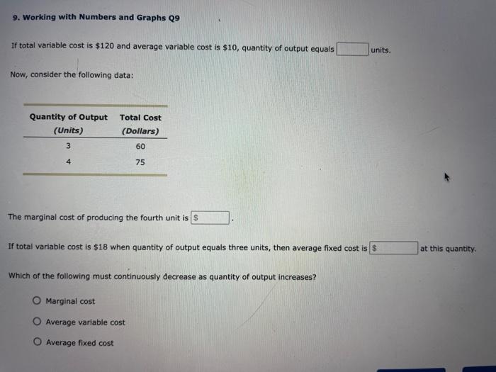 Solved 9. Working with Numbers and Graphs Q9 If total | Chegg.com