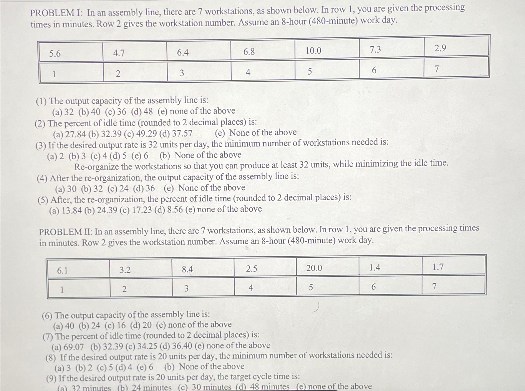 Solved PROBLEM I: In an assembly line, there are 7 | Chegg.com