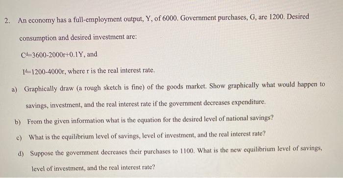 Solved 2. An economy has a full-employment output, Y, of | Chegg.com