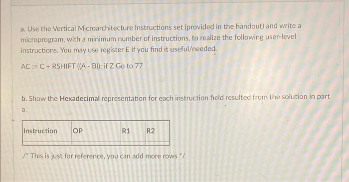 Solved a. Use the Vertical Microarchitecture Instructions | Chegg.com