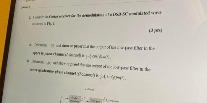 Solved Question 3. Consider the Costas receiver for the | Chegg.com