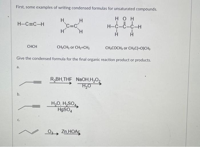 Solved First, some examples of writing condensed formulas | Chegg.com