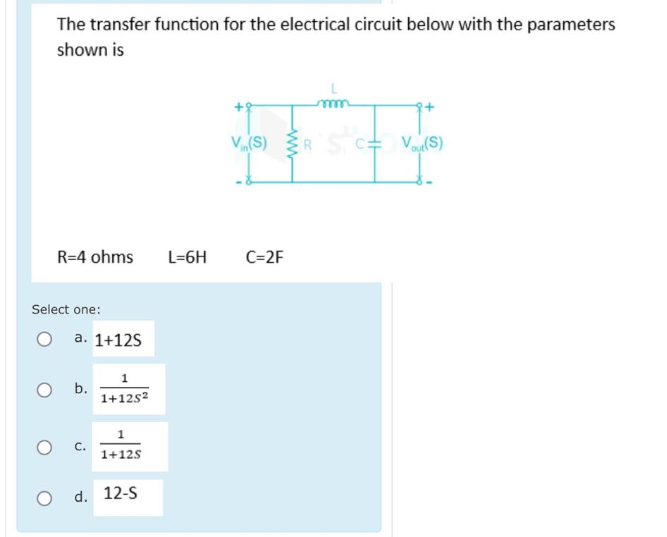 Solved The transfer function for the electrical circuit | Chegg.com