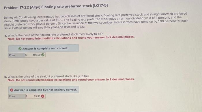 Solved Problem 17-22 (Algo) Floating rate preferred stock | Chegg.com