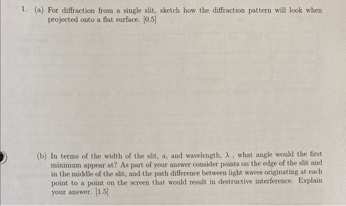 Solved 1. (a) For diffraction from a single slit, sketch how | Chegg.com