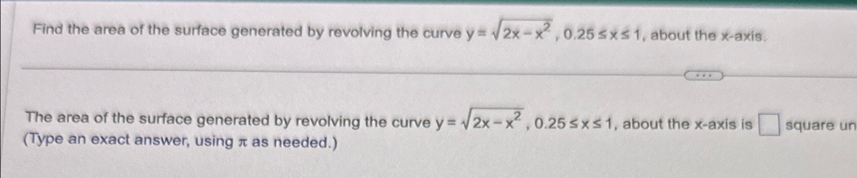 Solved Find the area of the surface generated by revolving | Chegg.com