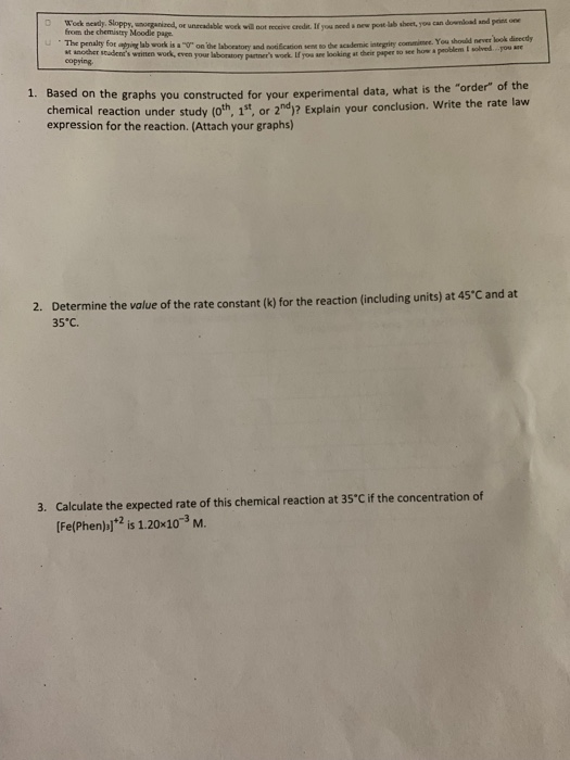 Investigating Chemical Kinetics - Data Sheet & Post | Chegg.com