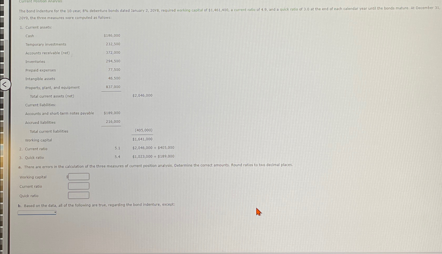Solved Current Position Analysis 20Yg, ﻿the three measures | Chegg.com
