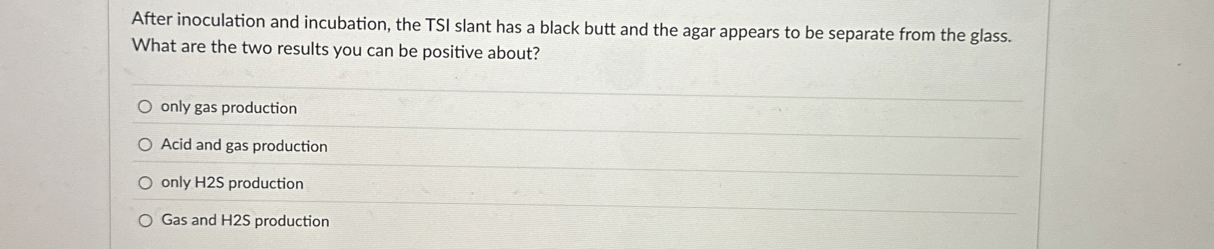 Solved After inoculation and incubation, the TSI slant has a | Chegg.com