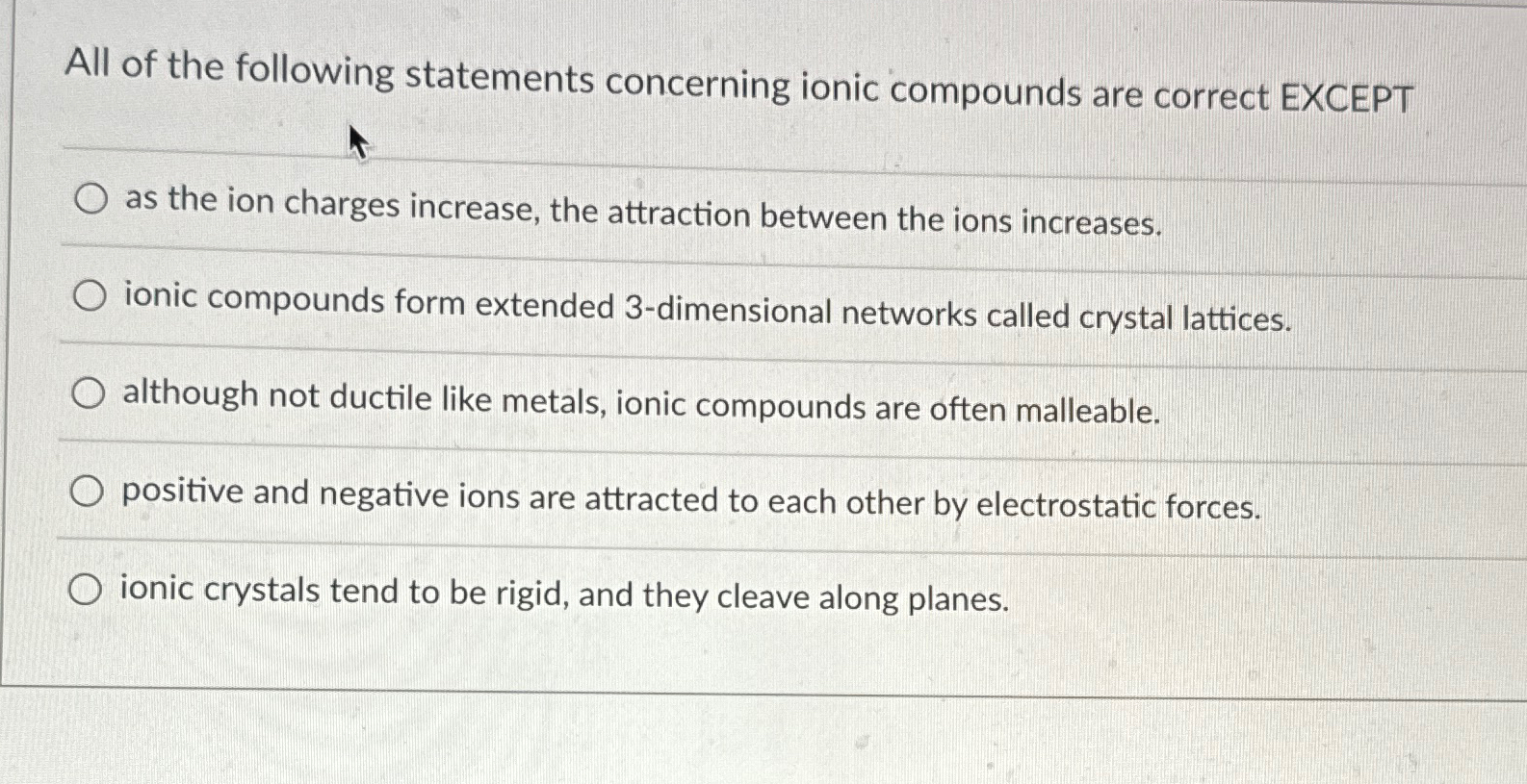 Solved All of the following statements concerning ionic | Chegg.com