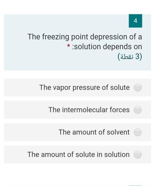 Solved 4 The freezing point depression of a * .solution | Chegg.com