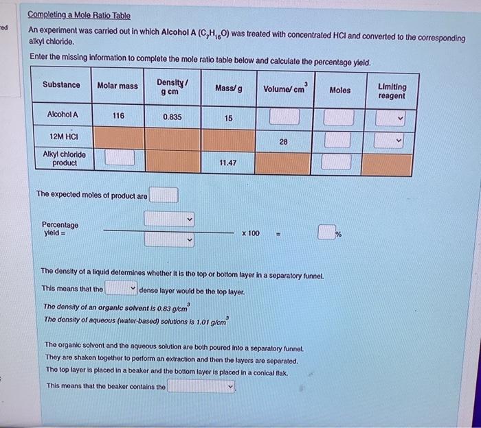 Solved ed Completing a Mole Ratio Table An experiment was | Chegg.com