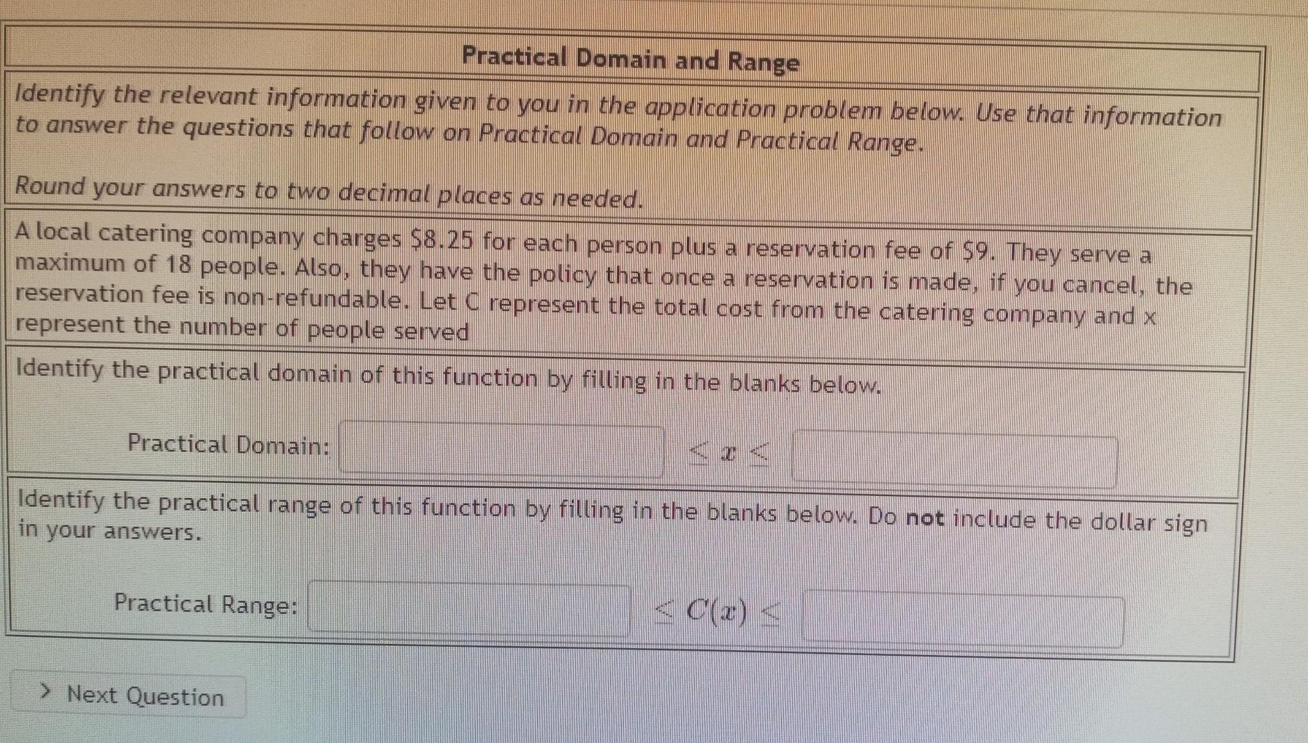 Solved Practical Domain and Range Identify the relevant | Chegg.com