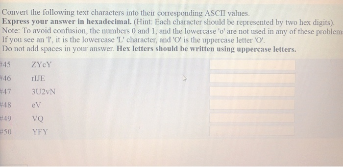 Solved Convert the following text characters into their | Chegg.com