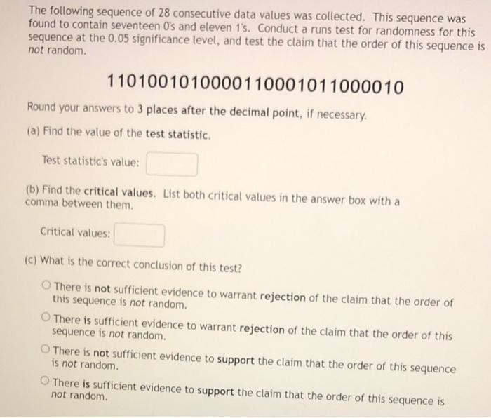 Solved The following sequence of 28 consecutive data values | Chegg.com