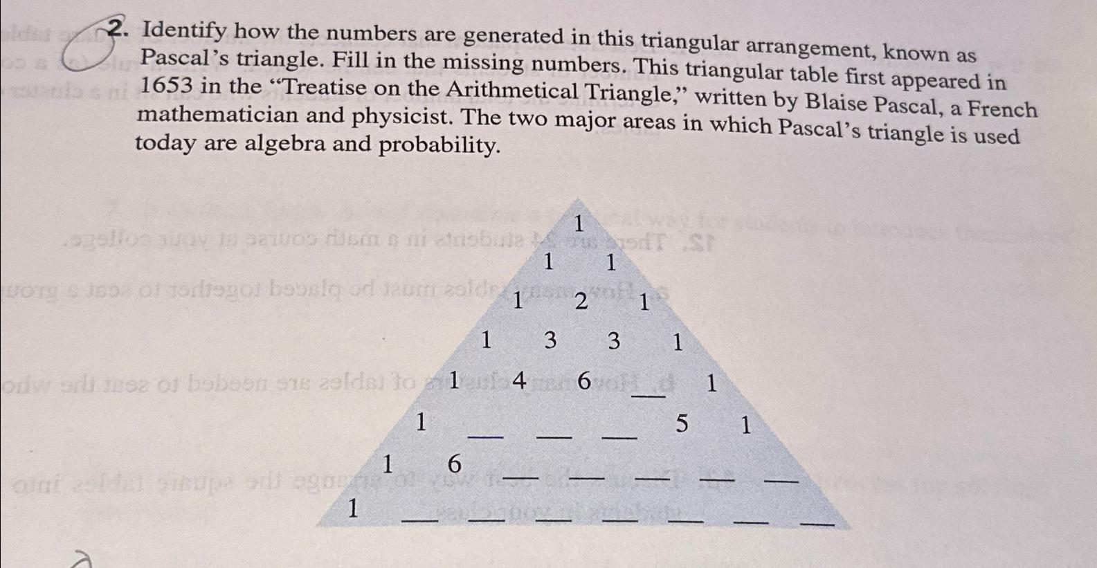 Solved Identify how the numbers are generated in this | Chegg.com