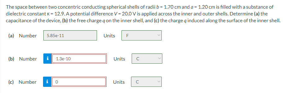 Solved The space between two concentric conducting spherical | Chegg.com