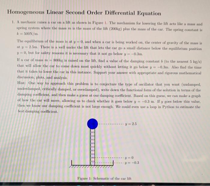Solved Homogeneous Linear Second Order Differential Equation | Chegg.com