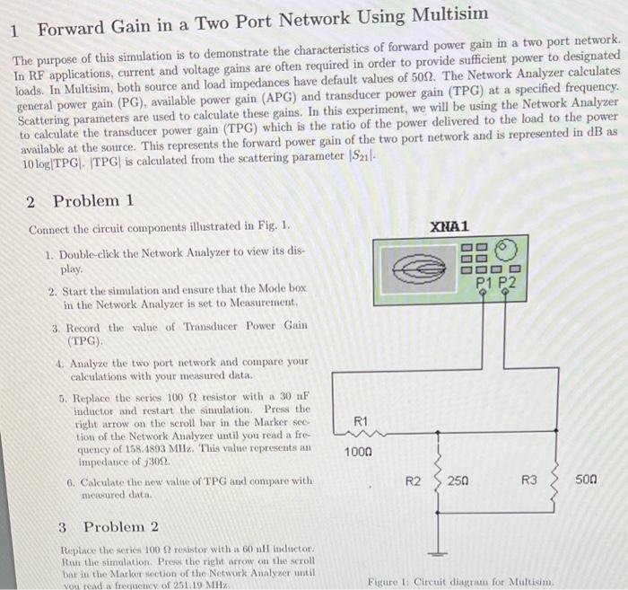 1 Forward Gain in a Two Port Network Using Multisim | Chegg.com