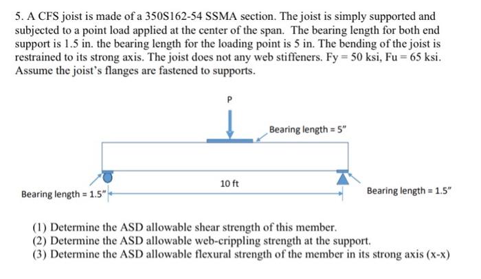 Solved 5. A CFS joist is made of a 350S162-54 SSMA section. | Chegg.com