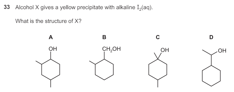Solved 33 ﻿Alcohol x ﻿gives a yellow precipitate with | Chegg.com