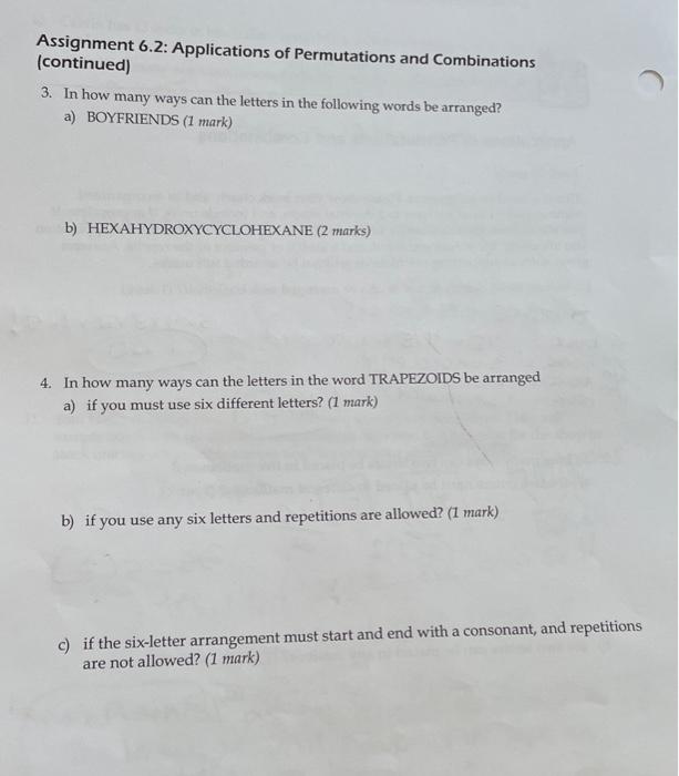 Solved Assignment 6.2: Applications of Permutations and | Chegg.com