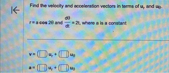 Solved Find the velocity and acceleration vectors in terms | Chegg.com