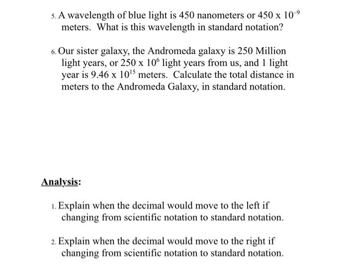 Solved 5. A wavelength of blue light is 450 nanometers or | Chegg.com