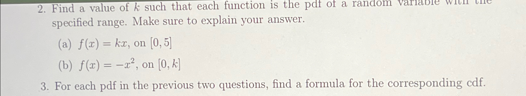 Solved Find a value of k ﻿such that each function is the pdf | Chegg.com