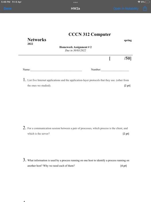 Solved 5:46 PM Fri 8 Apr 8% Done HW2a Douro Notability CCCN | Chegg.com