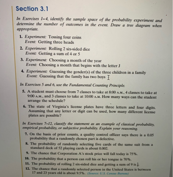 Solved Section 3.1 In Exercises 1-4, identify the sample | Chegg.com