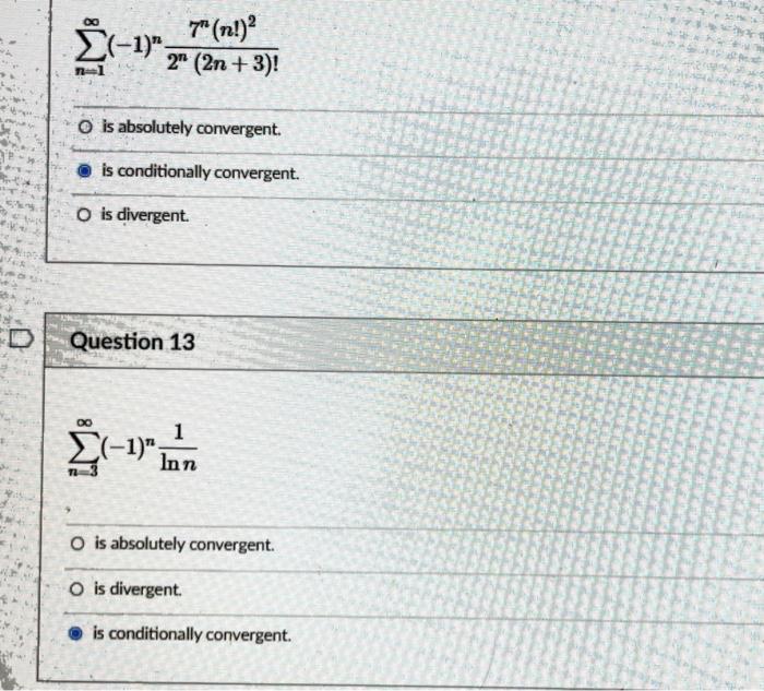 Solved (-1)" 7" (n!) 2" (2n + 3)! n- O is absolutely | Chegg.com