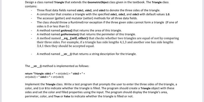 Solved Design A Class Named Triangle That Extends The