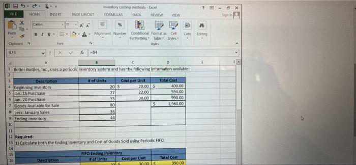 Solved Comparing Inventory Costing Methods using Excel's | Chegg.com
