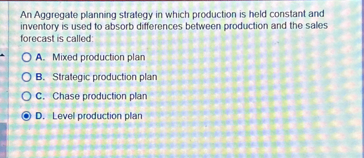 Solved An Aggregate planning strategy in which production is | Chegg.com