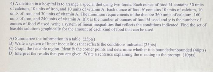 Solved 4) A dietitian in a hospital is to arrange a special | Chegg.com