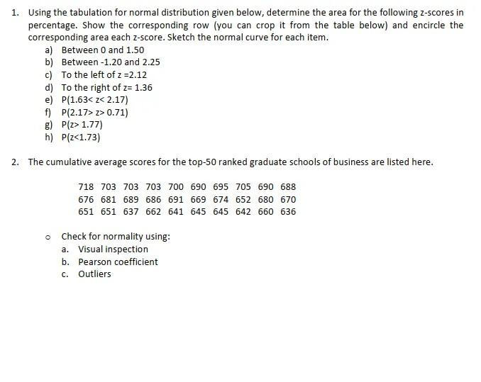 1. Using the tabulation for normal distribution given | Chegg.com