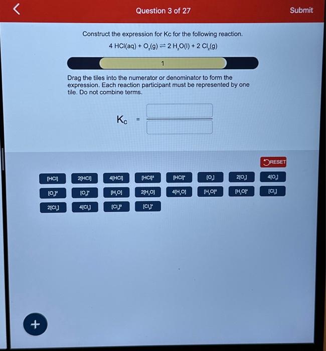 Solved Construct the expression for Kc for the following | Chegg.com