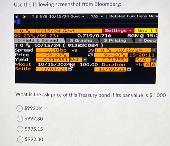 Solved Use the following screenshot from Bloomberg: What is | Chegg.com