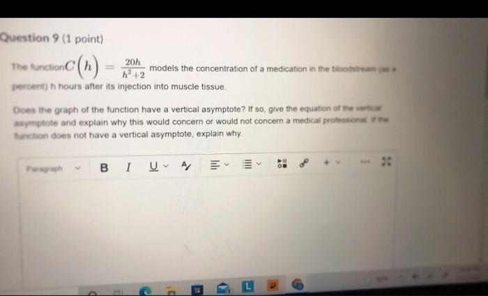 Solved Question 9 (1 point) c(1) The function 20h 12+2 | Chegg.com