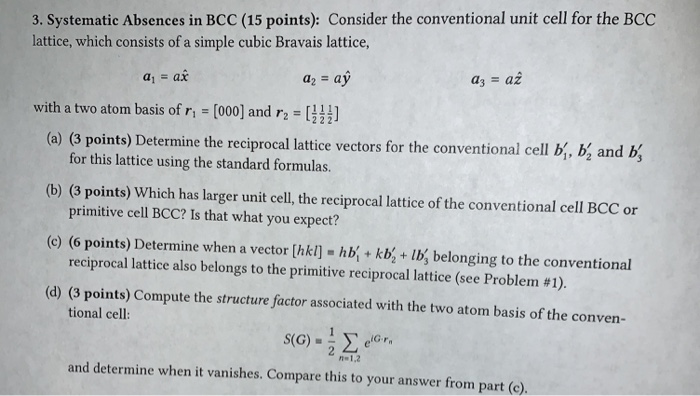 Solved 3. Systematic Absences in BCC (15 points): Consider | Chegg.com