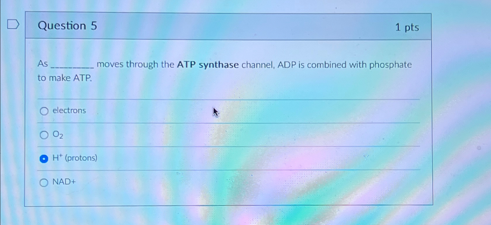 Solved Question 51ptsAs moves through the ATP synthase | Chegg.com