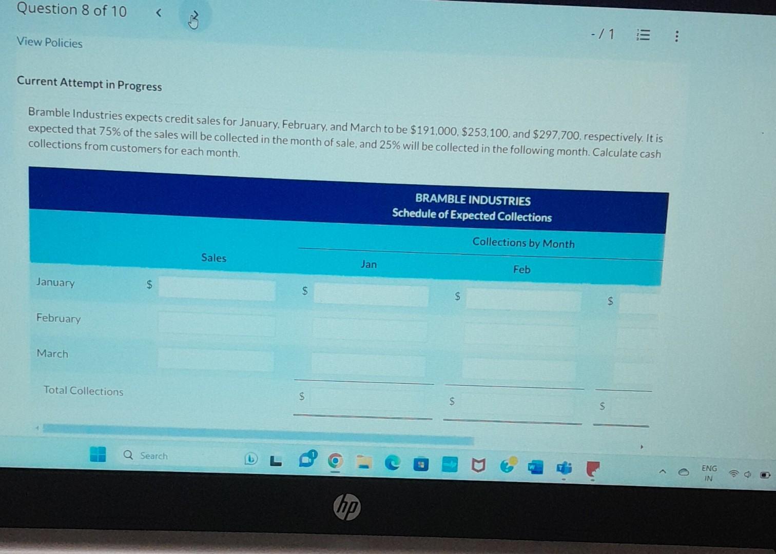 Solved Question 8 of 10 View Policies January Current | Chegg.com