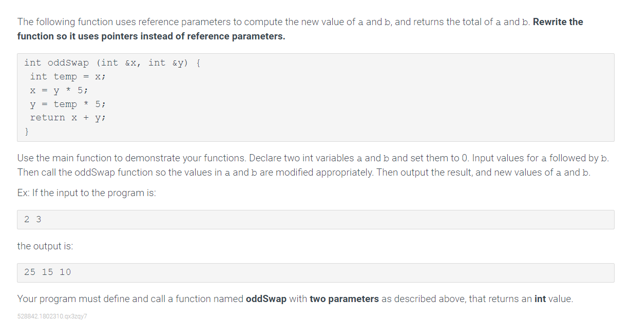 Solved The following function uses reference parameters to | Chegg.com