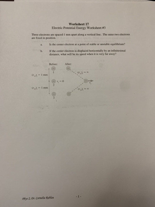 Solved Worksheet 17 Electric Potential Energy Worksheet #3 | Chegg.com