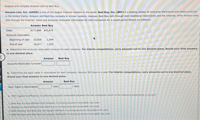 Solved Analyze and compare Amazon.com to Best Buy | Chegg.com