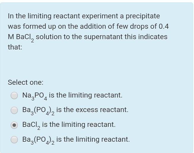 Solved In the limiting reactant experiment a precipitate was | Chegg.com