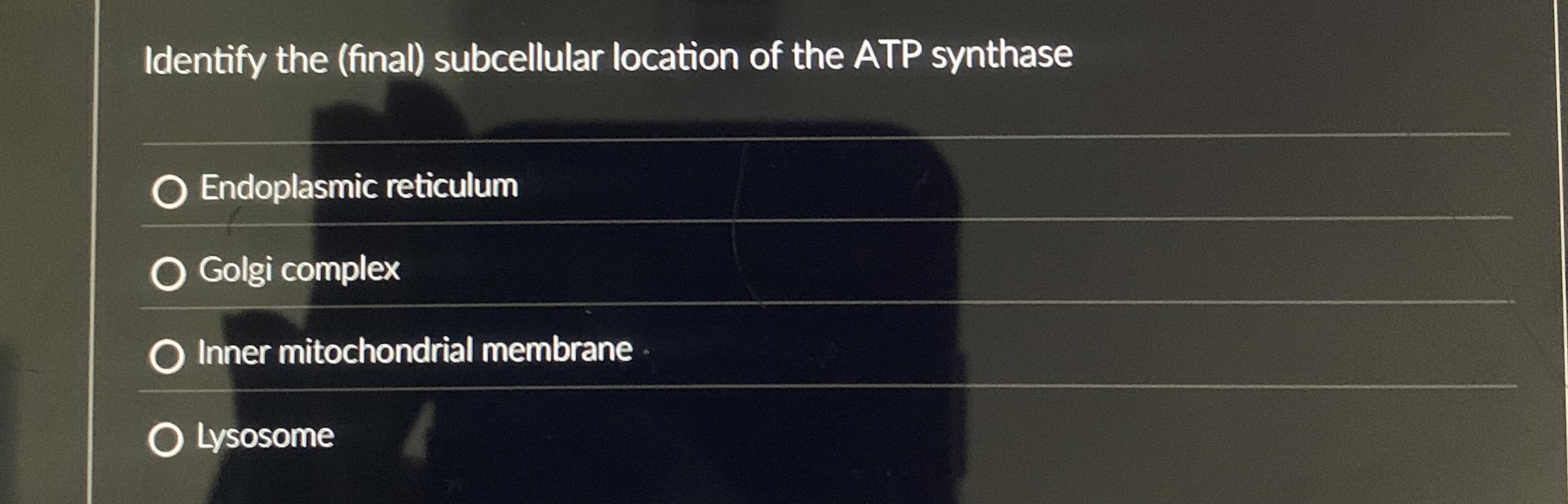Solved Identify the (final) ﻿subcellular location of the ATP | Chegg.com